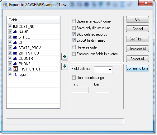 Export DBF To CSV